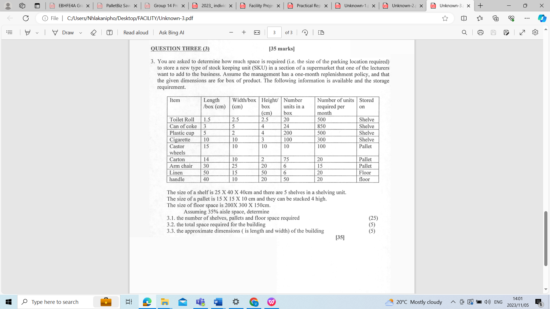 Solved 3. You are asked to determine how much space is | Chegg.com