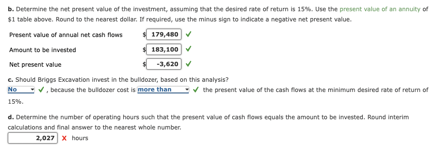 Solved Net Present Value Method-Annuity Briggs Excavation | Chegg.com