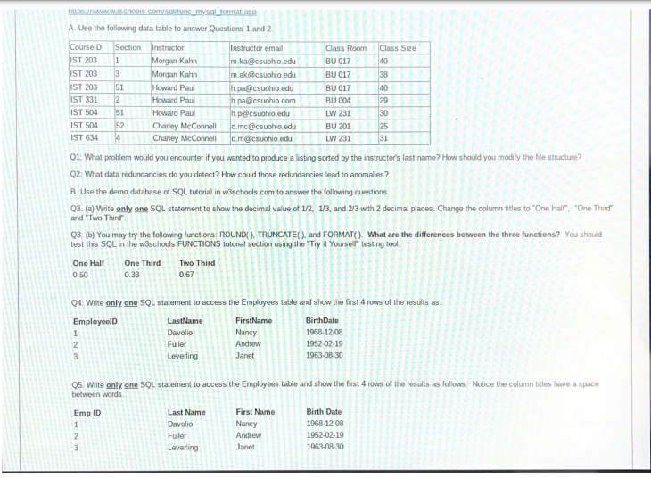 Solved A. Use the following data table to answer Questions 1 | Chegg.com