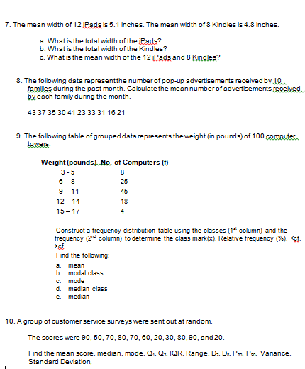 Solved Complete the following problems. 1. What is the mean | Chegg.com