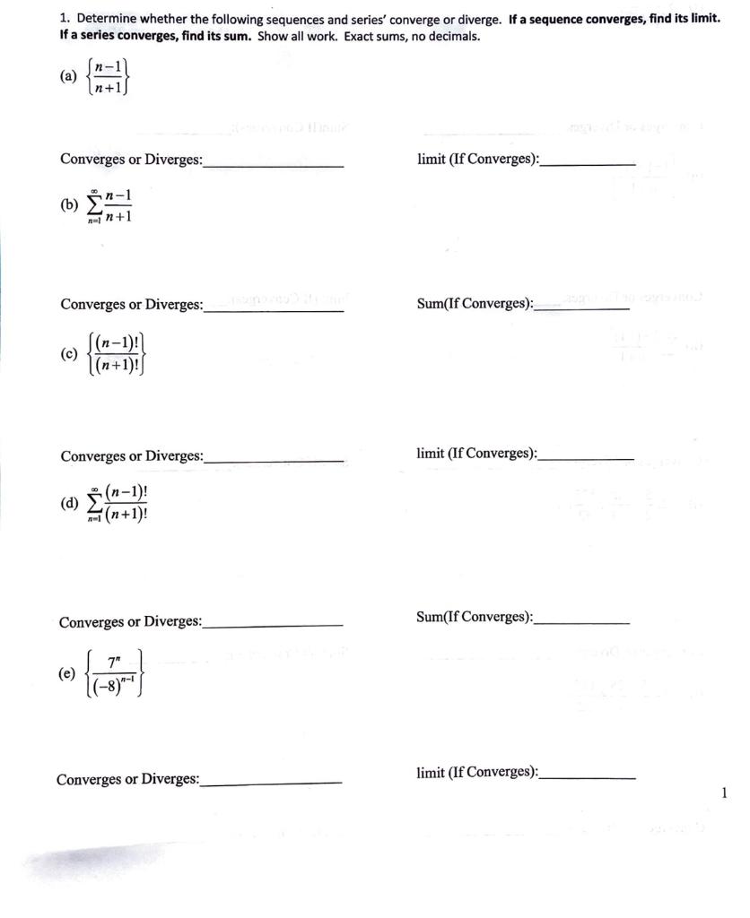 Solved 1. Determine whether the following sequences and | Chegg.com