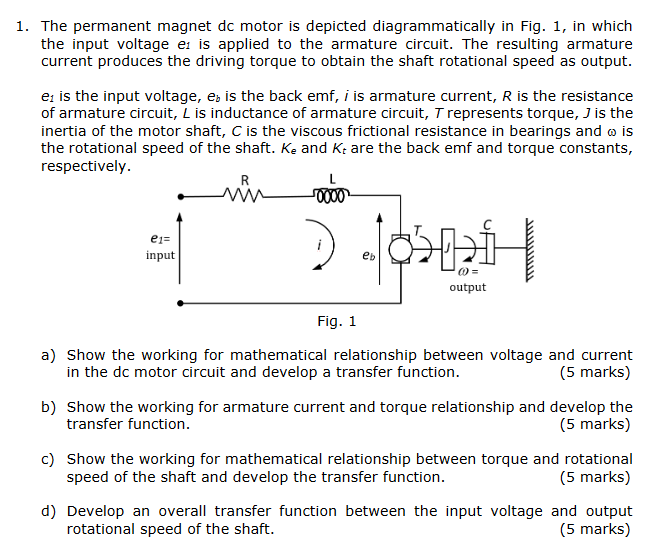 Solved 1. The permanent magnet dc motor is depicted | Chegg.com