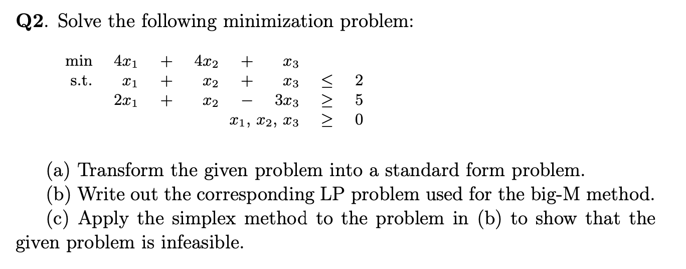 Solved Q2. Solve the following minimization problem: min 4x1 | Chegg.com