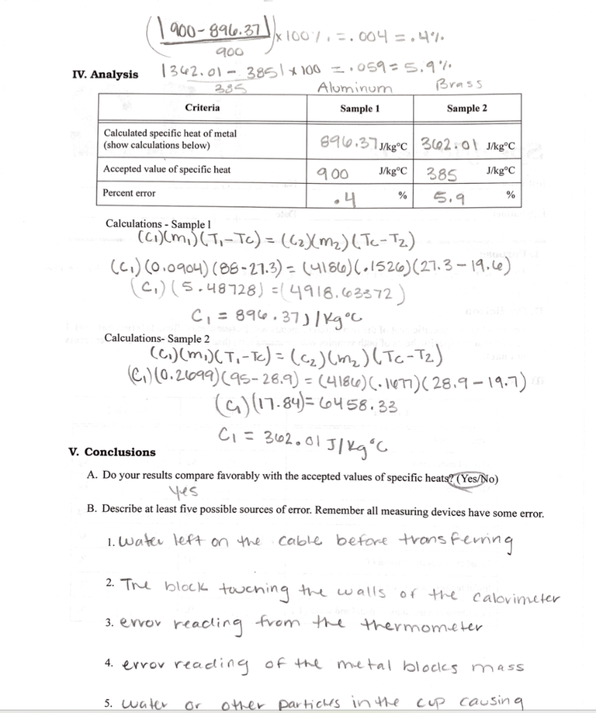 Solved Experis Specific Heat Objective To determine the | Chegg.com