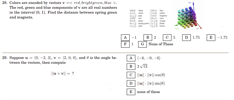 Solved 28. Colors are encoded by vectors v= red, | Chegg.com