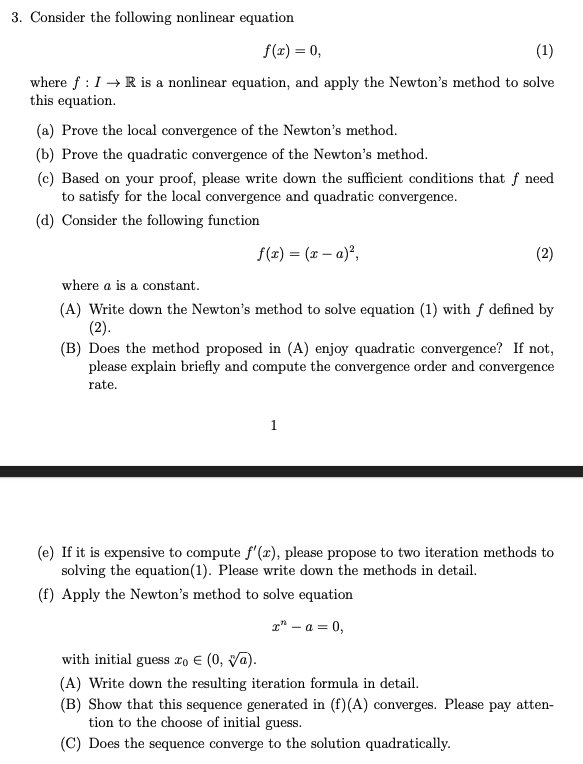 3. Consider the following nonlinear equation f(x)=0, | Chegg.com