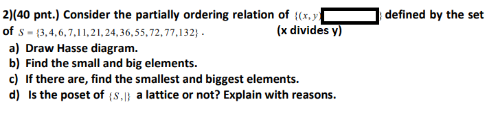 Solved defined by the set 2)(40 pnt.) Consider the partially | Chegg.com