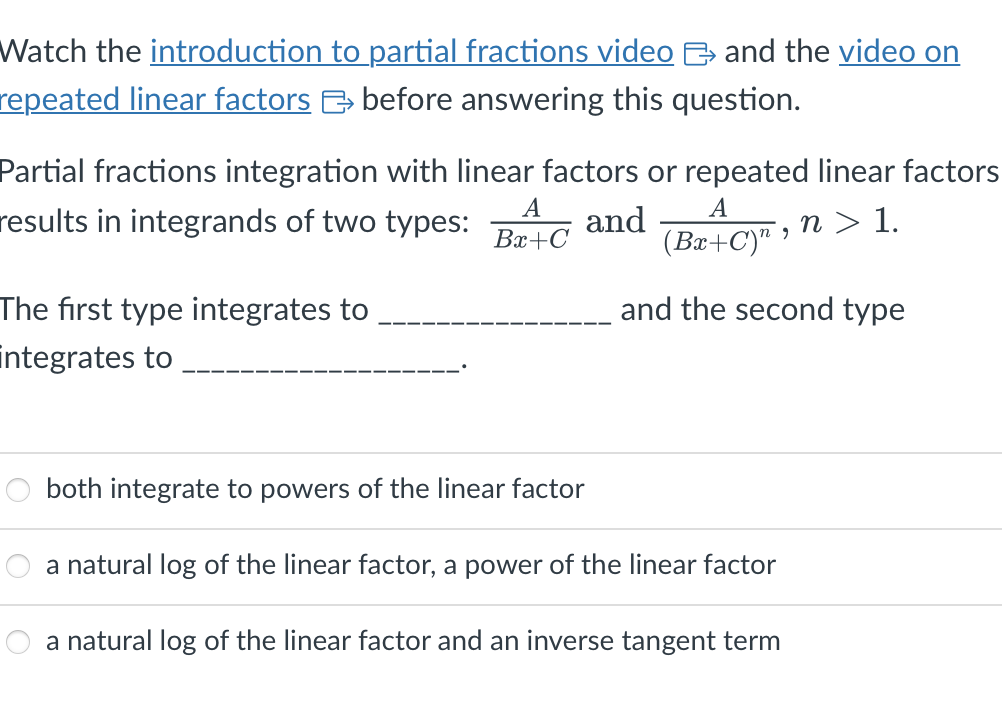 Solved Watch the introduction to partial fractions video ↪ | Chegg.com