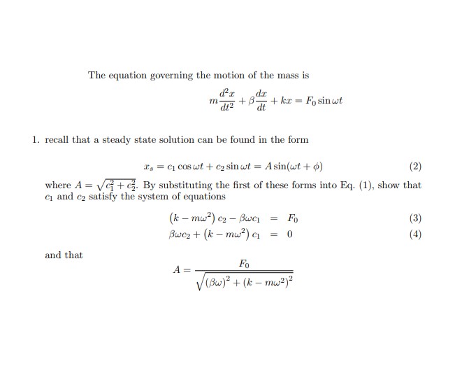 Solved Mass spring damper system | Chegg.com