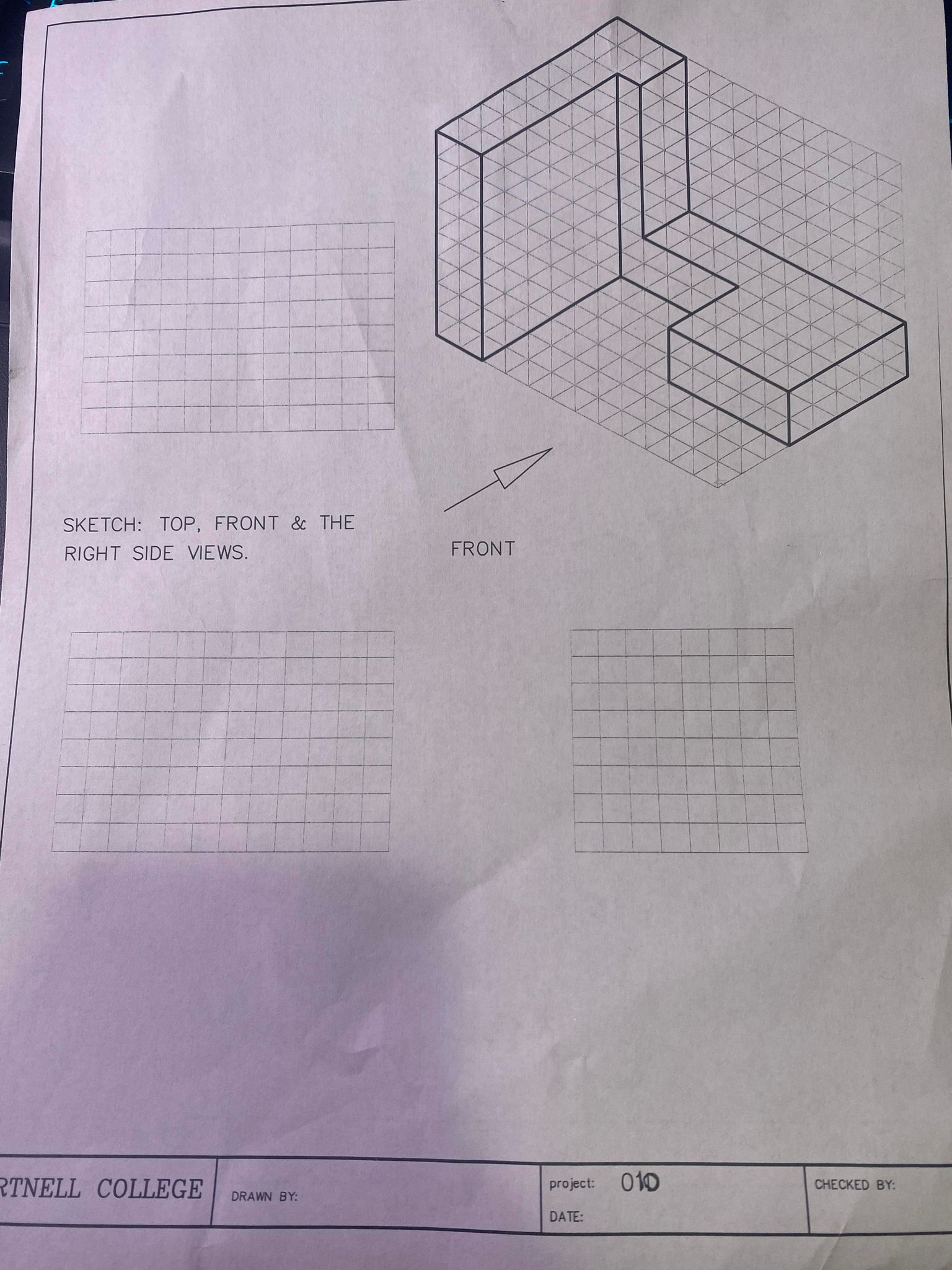 Solved SKETCH: TOP, FRONT \& THE RIGHT SIDE VIEWS. | Chegg.com