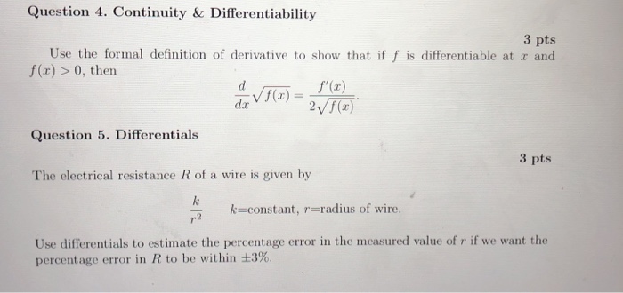 Solved Question 4. Continuity & Differentiability 3 pts Use | Chegg.com