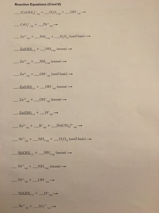 Solved Reaction Equations: Complete and balance the | Chegg.com