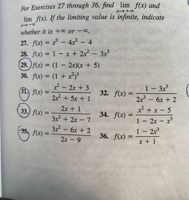 Solved For Exercises 27 through 36, find lim f(x) and lim | Chegg.com