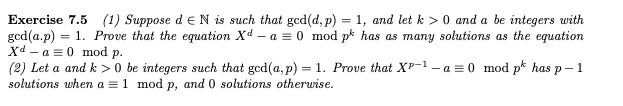 Solved Exercise 7.5 (1) ﻿Suppose dinN is such that | Chegg.com