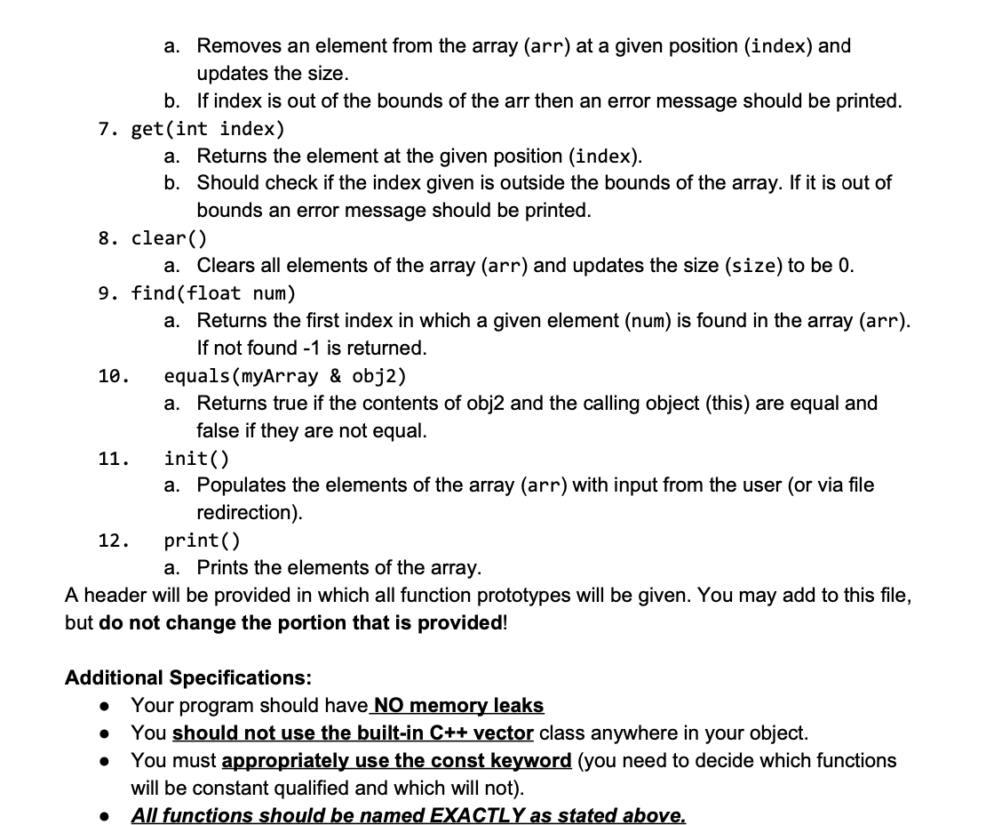 CSCE 240 myArray Object Topics Covered : Pointers | Chegg.com