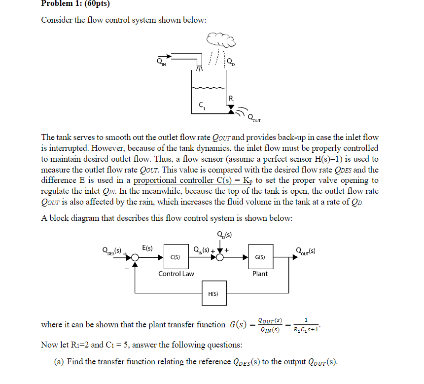 Problem 1: (60pts) Consider the flow control system | Chegg.com