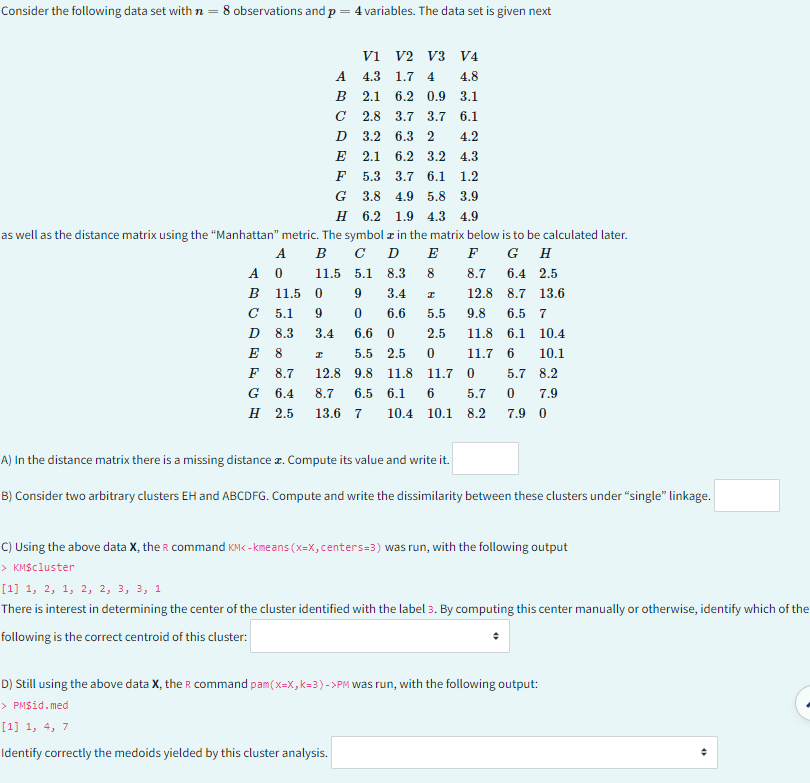 Consider the following data set with n=8 observations | Chegg.com