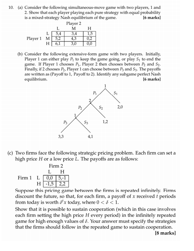 10. (a) Consider the following simultaneous-move game | Chegg.com