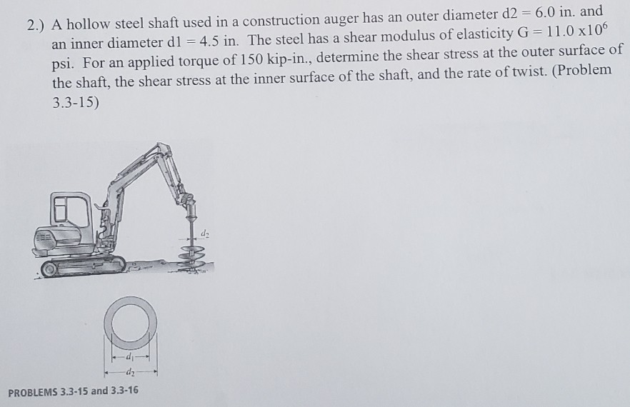 Solved 2.) A hollow steel shaft used in a construction auger | Chegg.com