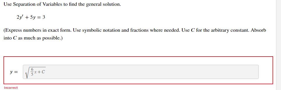 Solved Use Separation of Variables to find the | Chegg.com
