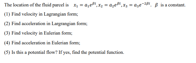 Solved The location of the fluid parcel is | Chegg.com