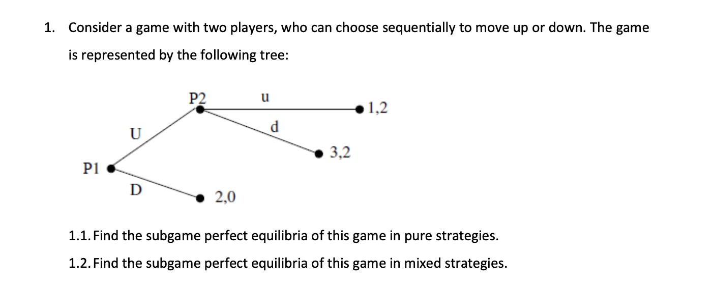 Solved 1. Consider a game with two players, who can choose | Chegg.com