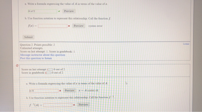 Solved a. Write a formula expressing the value of A in terms | Chegg.com