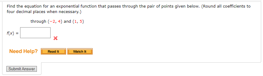 Solved Find the equation for an exponential function that | Chegg.com