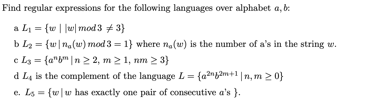 Solved Find regular expressions for the following languages | Chegg.com