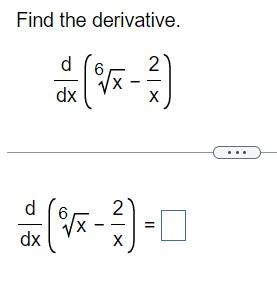 Solved Find the derivative. dxd(6x−x2) dxd(6x−x2)= | Chegg.com