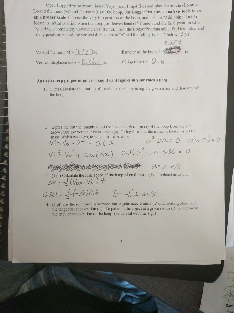 Solved Open LoggerPro software, insert Yoyo hoopl.mp4 files | Chegg.com