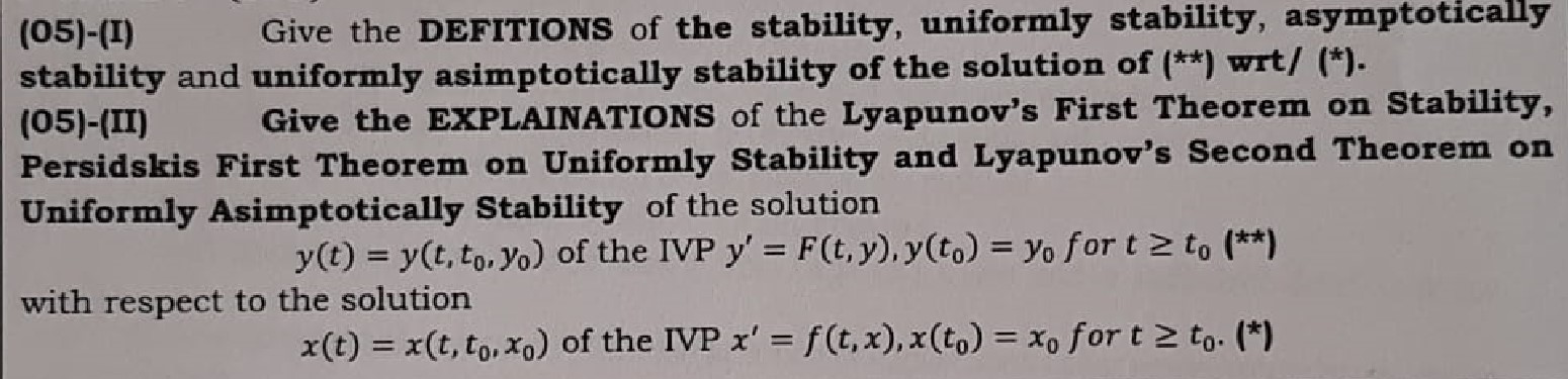 Solved (05)-(I) Give the DEFITIONS of the stability, | Chegg.com