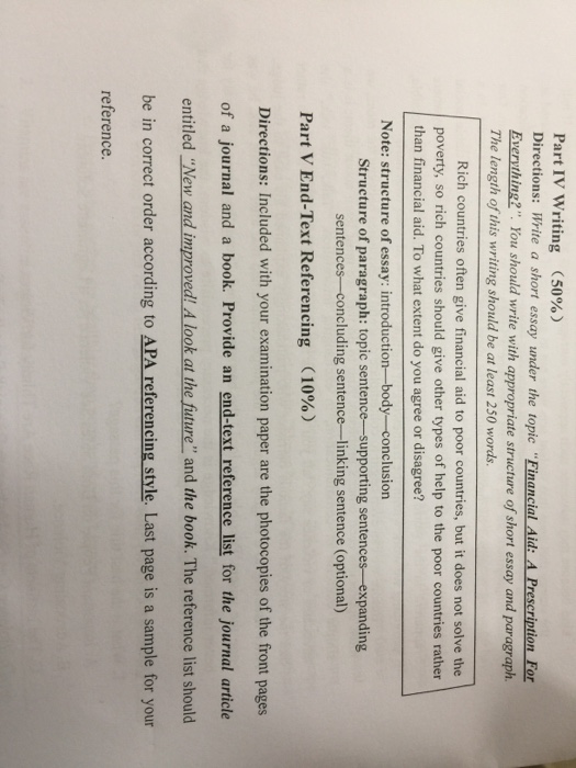 Part IV writing (50%) Directions: Write a short essay | Chegg.com