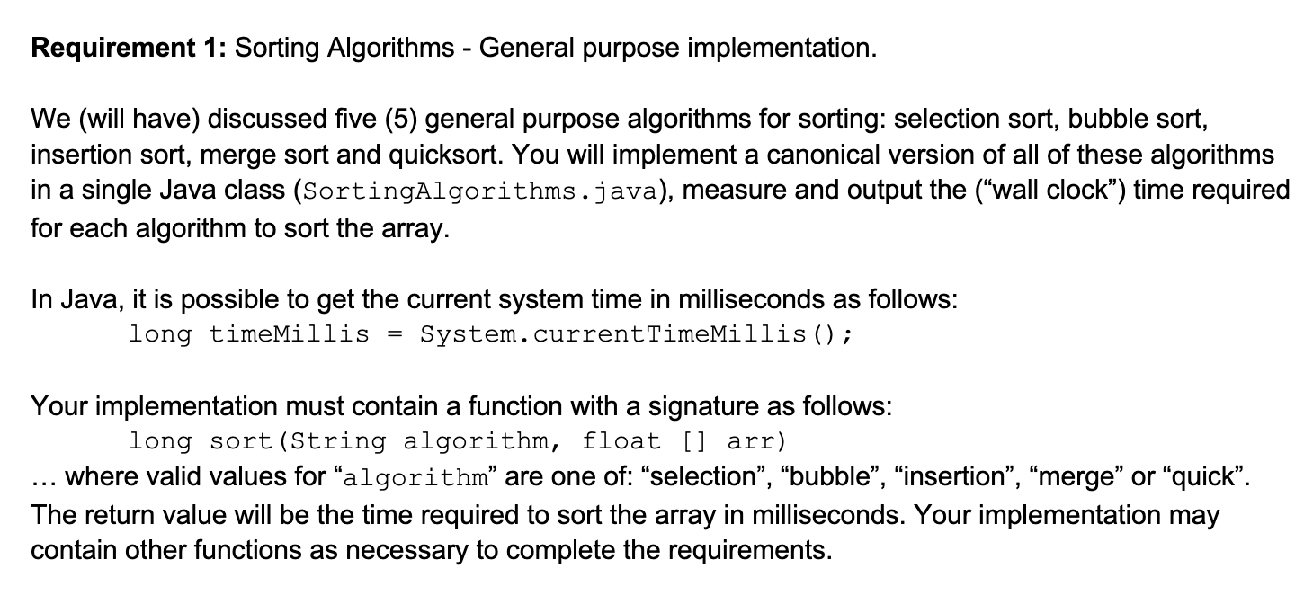 Solved Requirement 1: Sorting Algorithms - General purpose | Chegg.com