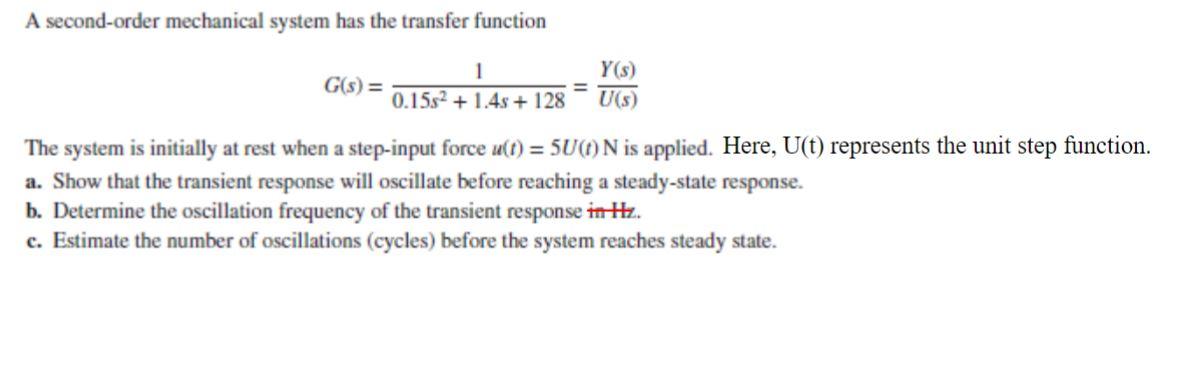 Solved A second-order mechanical system has the transfer | Chegg.com