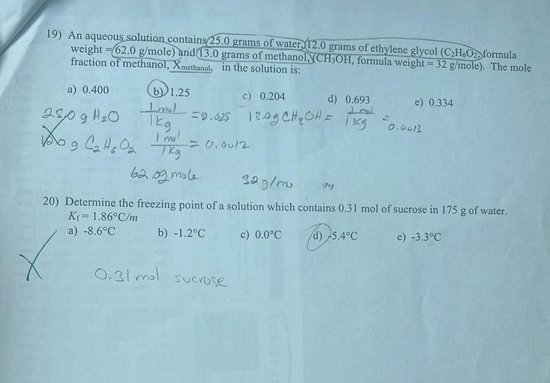 Solved 19) An aqueous solution contains 25.0 grams of water. | Chegg.com