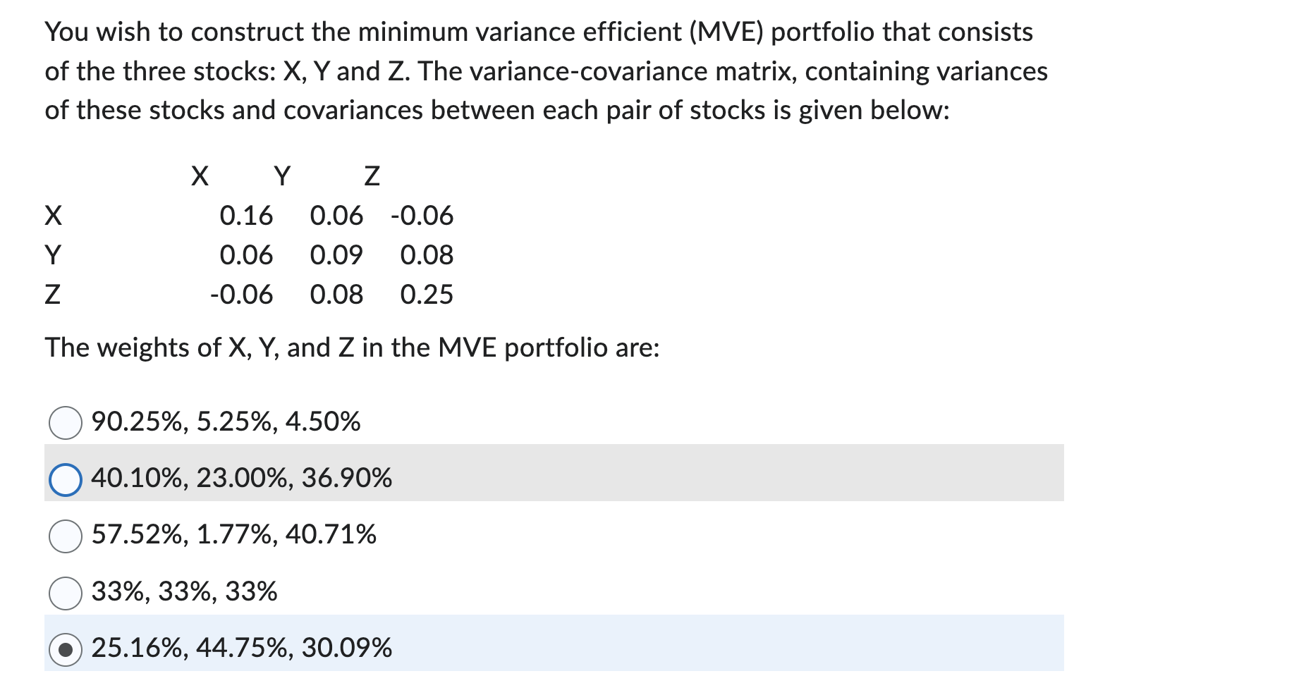 Solved You wish to construct the minimum variance efficient | Chegg.com