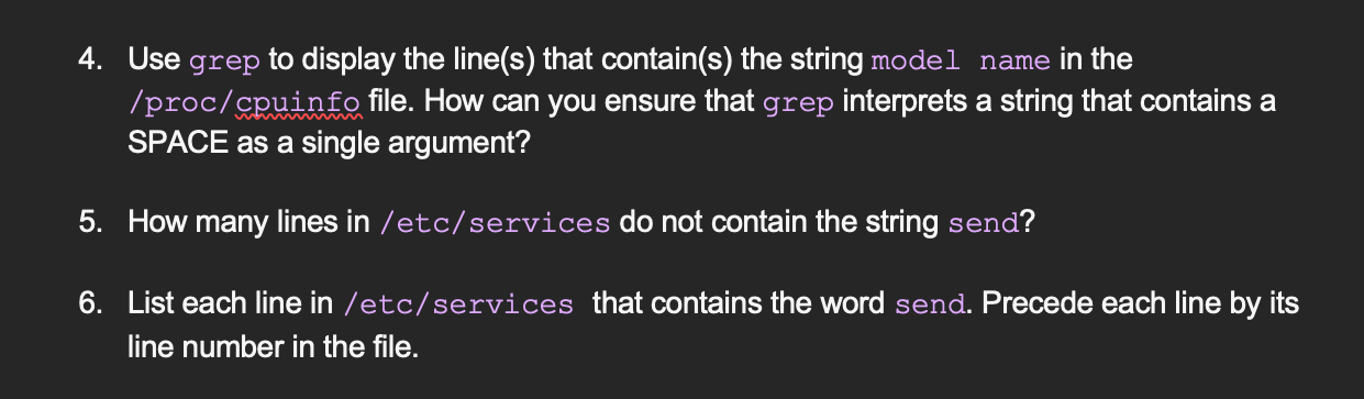 Solved 4. Use grep to display the line(s) that contain(s) | Chegg.com