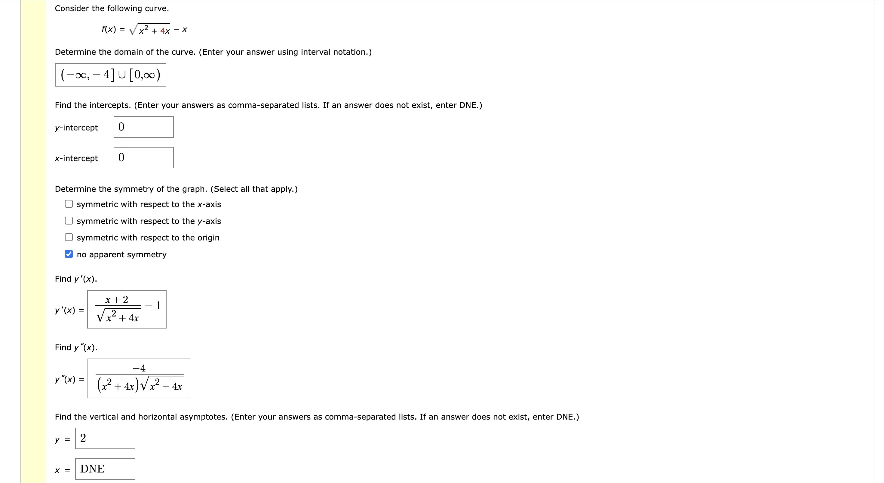 Solved Consider the following curve. f(x)=x2+4x−x Determine | Chegg.com