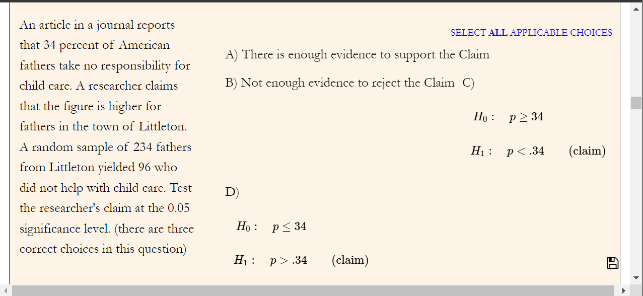 Solved An article in a journal reports SELECT ALL APPLICABLE | Chegg.com