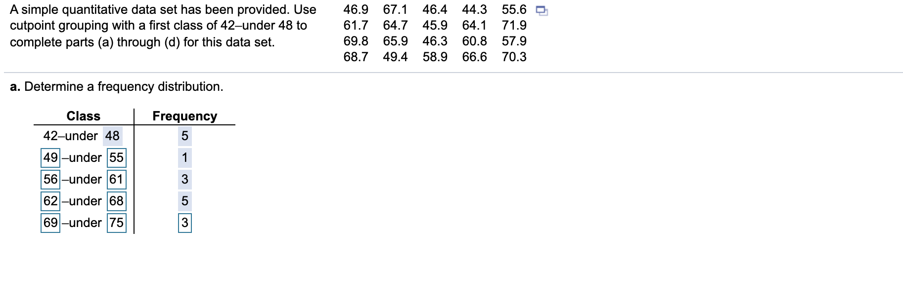 Solved A simple quantitative data set has been provided. Use | Chegg.com