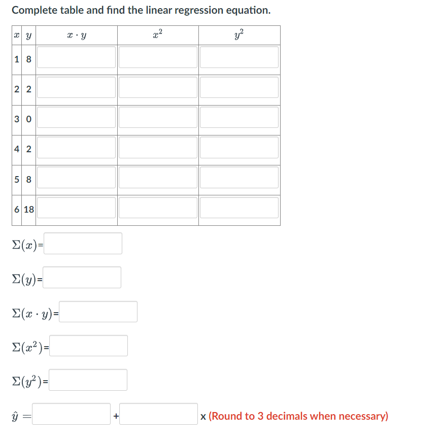 Solved Complete table and find the linear regression | Chegg.com