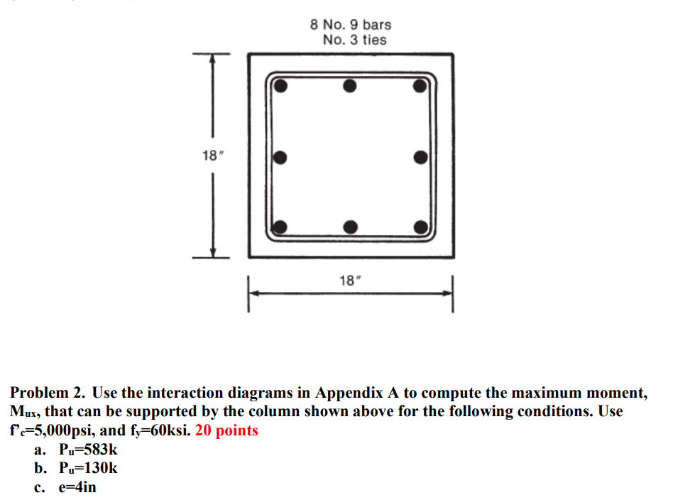 Solved 8 No. 9 bars No. 3 ties 18" 18" Problem 2. Use the | Chegg.com
