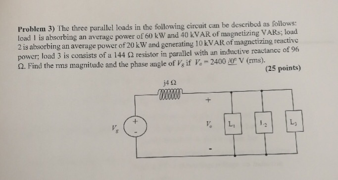 Solved The three parallel loads in the following circuit can | Chegg.com