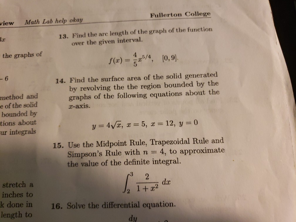 Solved Fullerton College view Math Lab help okay 13. Find | Chegg.com