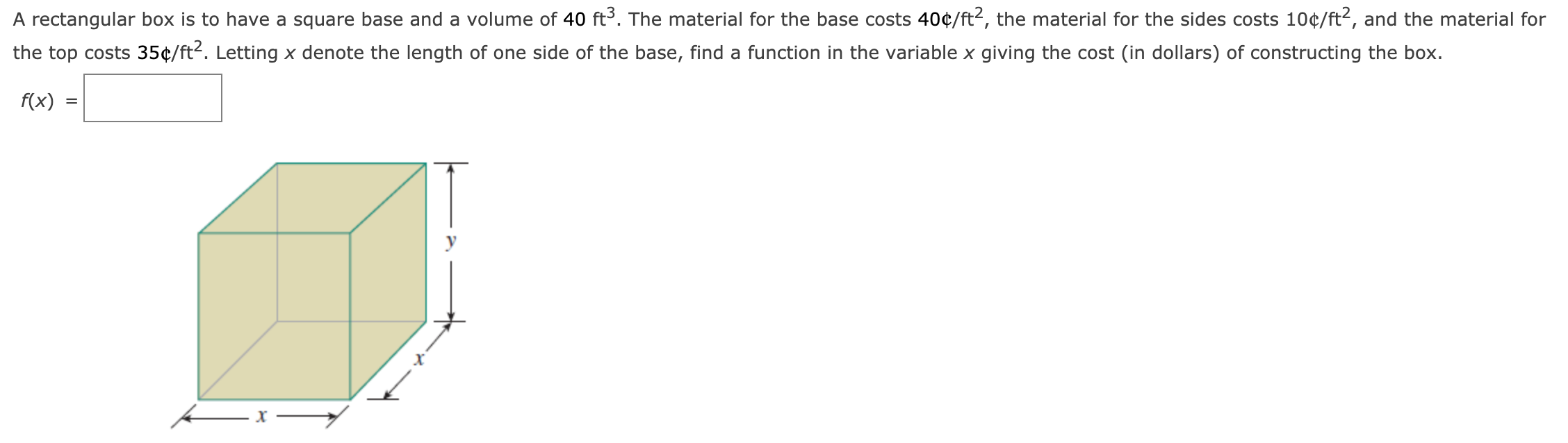 Solved A rectangular box is to have a square base and a | Chegg.com