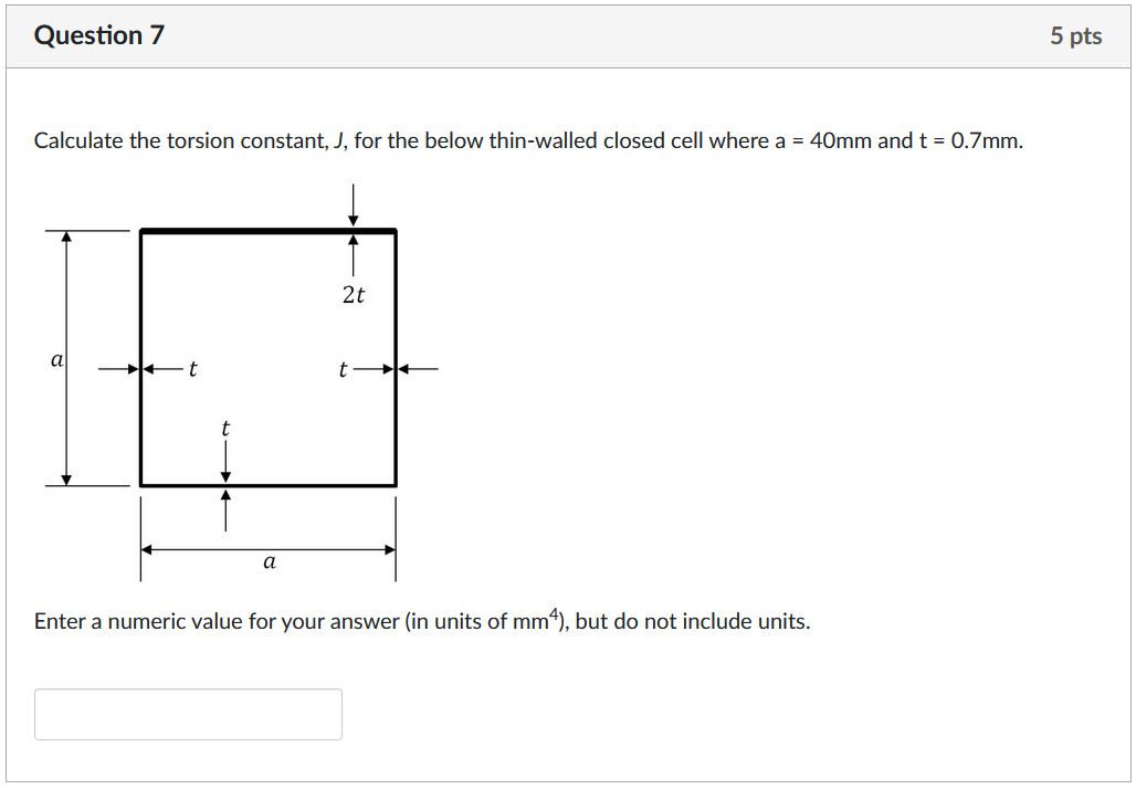 Solved Calculate the torsion constant, J, for the below | Chegg.com