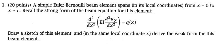 Solved 1. (20 points) A simple Euler-Bernoulli beam element | Chegg.com