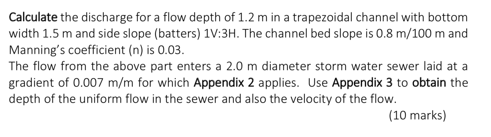 Solved Calculate the discharge for a flow depth of 1.2 m in | Chegg.com
