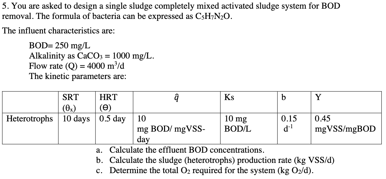 5. You are asked to design a single sludge completely | Chegg.com